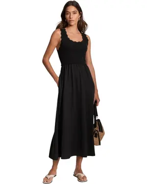 Mint Velvet Sleeveless Midi Dress With Scallop Trim - Black