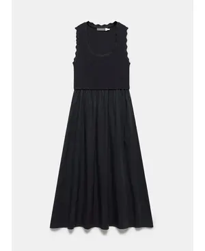 Mint Velvet Sleeveless Midi Dress With Scallop Trim - Black