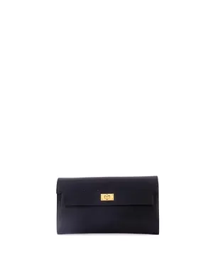 HERMES Long Kelly Pocket Wallet Chevre Chamkila - Black