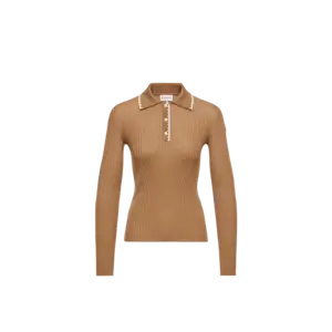 Moncler Wool Long Sleeve Polo Shirt - Beige