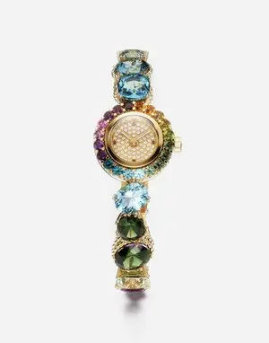 Dolce & Gabbana 18kt Yellow Gold Rainbow Watch With Gemstones And Diamonds - Black