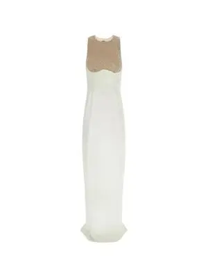 Elisabetta Franchi Maxi Dress In Lightweight Crepe With Crystal Embellishments - White