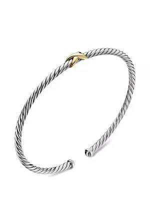 David Yurman Sterling And 14k Yellow Gold Micro Cable Flex® Petite X Bracelet - Silver