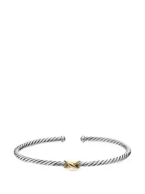 David Yurman Sterling And 14k Yellow Gold Micro Cable Flex® Petite X Bracelet - Silver