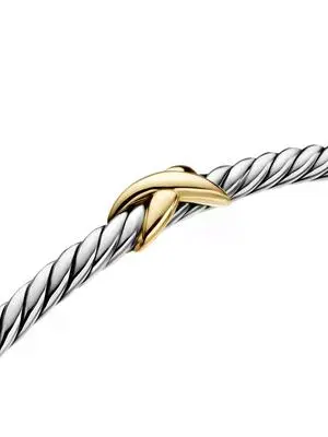 David Yurman Sterling And 14k Yellow Gold Micro Cable Flex® Petite X Bracelet - Silver