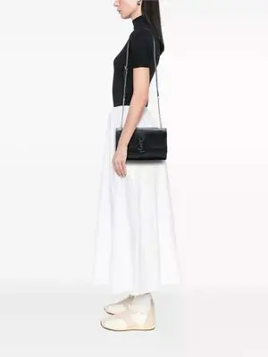 Saint Laurent 2018 Lambskin Monogram Flap Crossbody Bag - Black