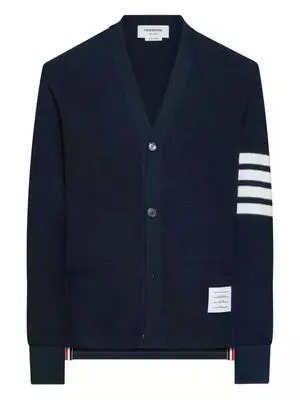 Thom Browne V-neck Cardigan With Logo Patch - Blue