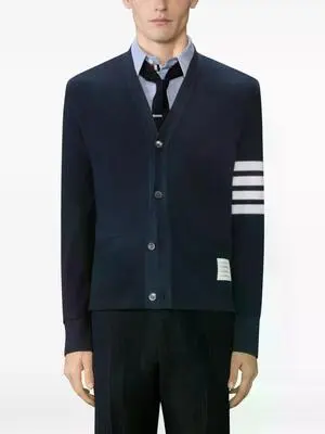 Thom Browne V-neck Cardigan With Logo Patch - Blue