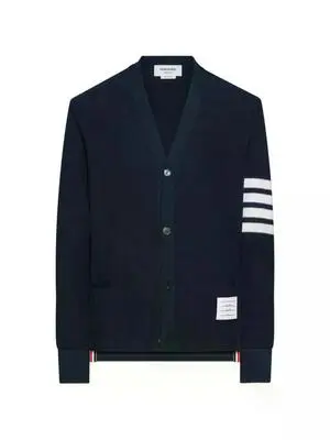 Thom Browne V-neck Cardigan With Logo Patch - Blue