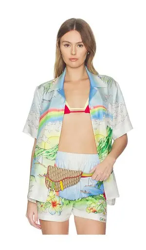Casablanca Silk Aloha Shirt With Tropical Graphic