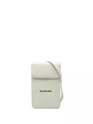 Balenciaga 2021 Leather Cash Phone And Card Holder Crossbody Bag - White