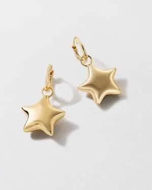 ROXANNE FIRST Gold Puffy Star Drop Hoop Earrings - Yellow Gold