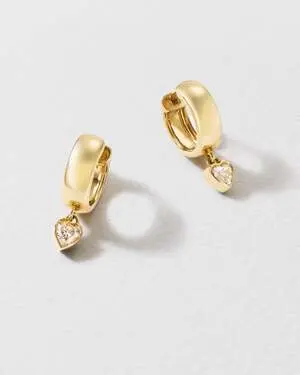 ROXANNE FIRST Heart Diamond Drop Hoop Earrings - Yellow Gold