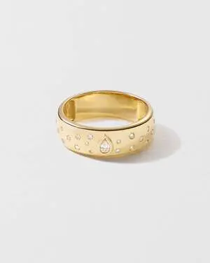ARCHIVE-SALE Pear Diamond Polka Dot Cigar Band Ring - Yellow Gold