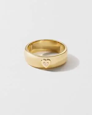 ROXANNE FIRST Heart Diamond Cigar Band Ring - Yellow Gold