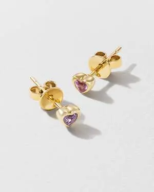 ROXANNE FIRST Mini Sapphire Heart Stud Earrings - Yellow Gold