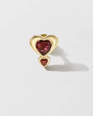 ROXANNE FIRST Tourmaline And Garnet Heart Stud Earring - Yellow Gold