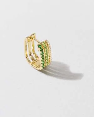 ROXANNE FIRST Triple Diamond & Green Garnet Row Hoop Earring - Yellow Gold