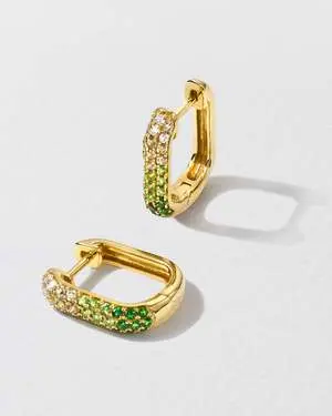 ROXANNE FIRST Diamond And Green Sapphire Oval Hoop Earrings - Yellow Gold