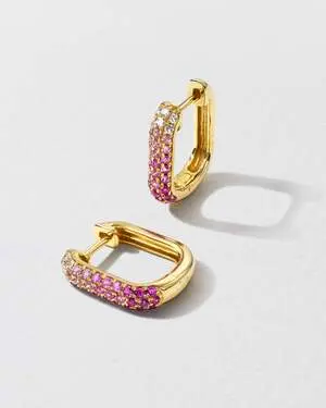 ROXANNE FIRST Diamond And Pink Sapphire Oval Hoop Earrings - Yellow Gold