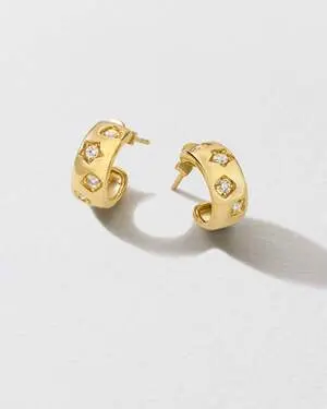 ROXANNE FIRST Diamond Hoop Earrings - Yellow Gold