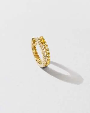 ROXANNE FIRST Double Diamond And Yellow Sapphire Row Hoop Earring - Yellow Gold