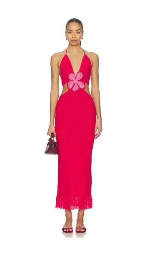 CAPITTANA Starla Crochet Maxi Dress With Flower Detail - Red