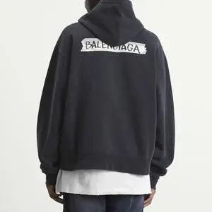 Balenciaga Masking Tape Jersey Zip Up - Faded Washed Black