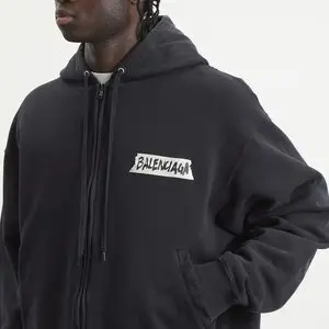 Balenciaga Masking Tape Jersey Zip Up - Faded Washed Black