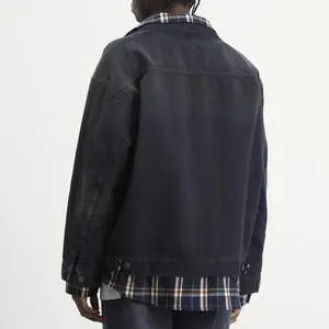 Balenciaga Double Layer Patched Shirt Jacket - Navy/dirty Dark Blue
