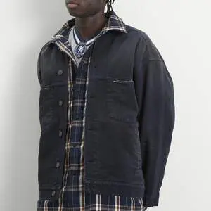 Balenciaga Double Layer Patched Shirt Jacket - Navy/dirty Dark Blue