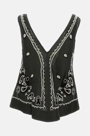 PAROSH Embroidered Linen Top - Green