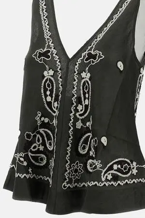 PAROSH Embroidered Linen Top - Green