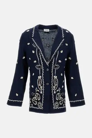 PAROSH Embroidered Linen Jacket - Blue