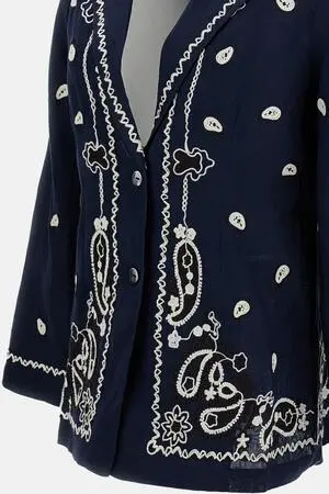 PAROSH Embroidered Linen Jacket - Blue