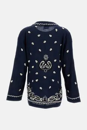 PAROSH Embroidered Linen Jacket - Blue