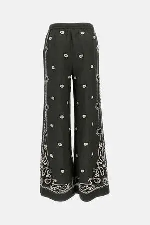 PAROSH Embroidered Linen Wide Leg Trousers - Green