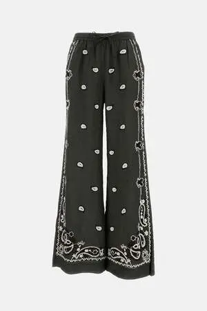 PAROSH Embroidered Linen Wide Leg Trousers - Verde