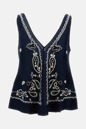 PAROSH Embroidered Linen Top