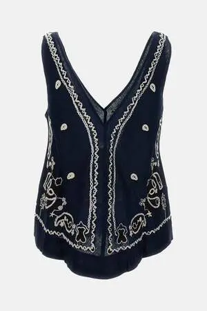 PAROSH Embroidered Linen Top