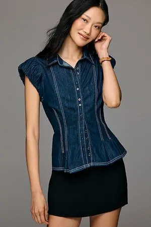 PILCRO Denim Puff Sleeve Top