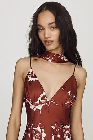 Maeve Clara Scarf-neck Midi Dress - Red Pattern