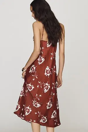 Maeve Clara Scarf-neck Midi Dress - Red Pattern