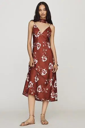 Maeve Clara Scarf-neck Midi Dress - Red Pattern