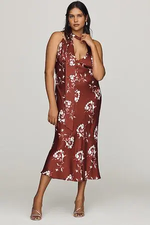 Maeve Clara Scarf-neck Midi Dress - Red Pattern