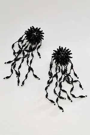Anthropologie Beaded Fringe Statement Earrings - Black