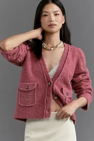 Maeve Long-sleeve V-neck Cardigan Sweater - Berry