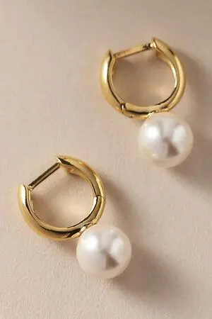 Nadri Pearl Huggie Earrings - Gold