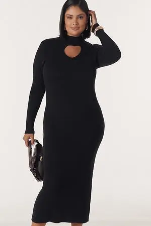 ELOQUII Heart Cutout Midi Dress - Black