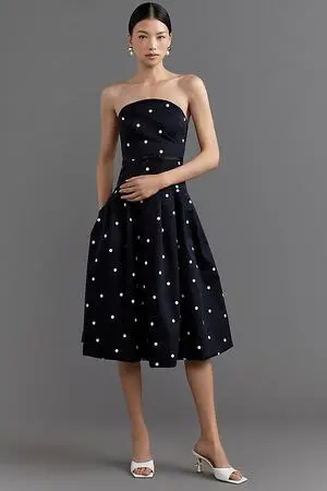 Maeve Strapless Polka Dot A-line Midi Dress